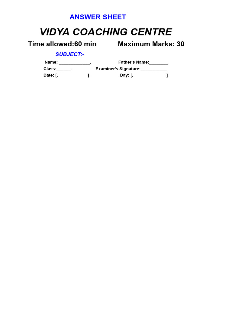 Answer Sheet Format | PDF