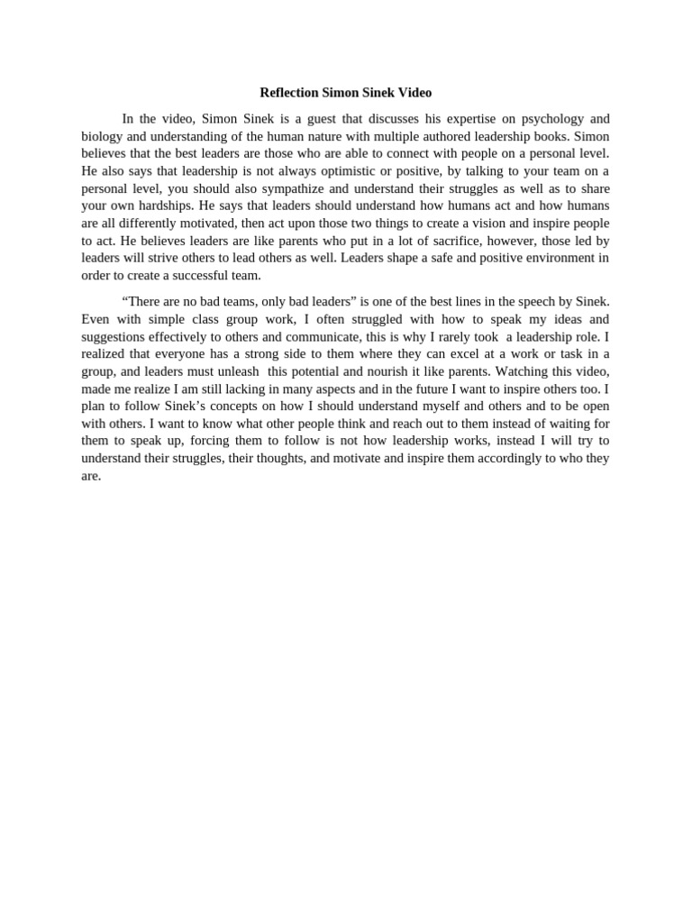 REFLECTION- SIMON SINEK | PDF