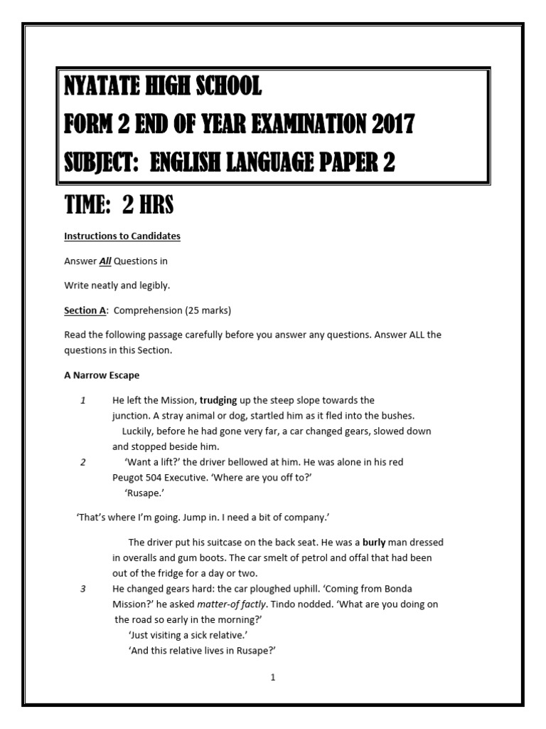 Form 2 Eng Language Paper 2 End of Year 2015 | PDF