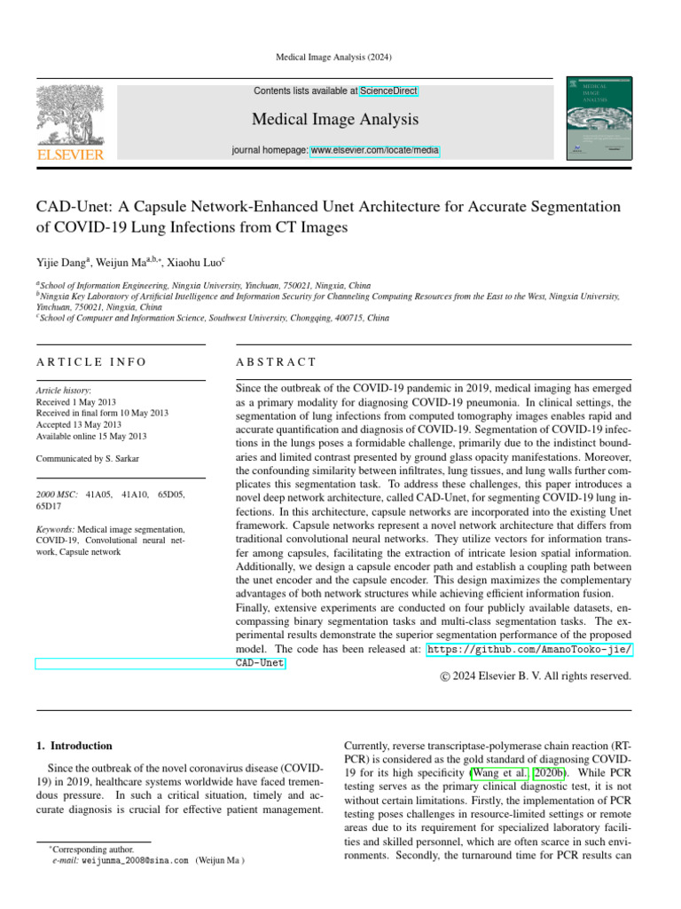 CAD-Unet for COVID-19 Lung Segmentation | PDF | Image Segmentation | Ct ...