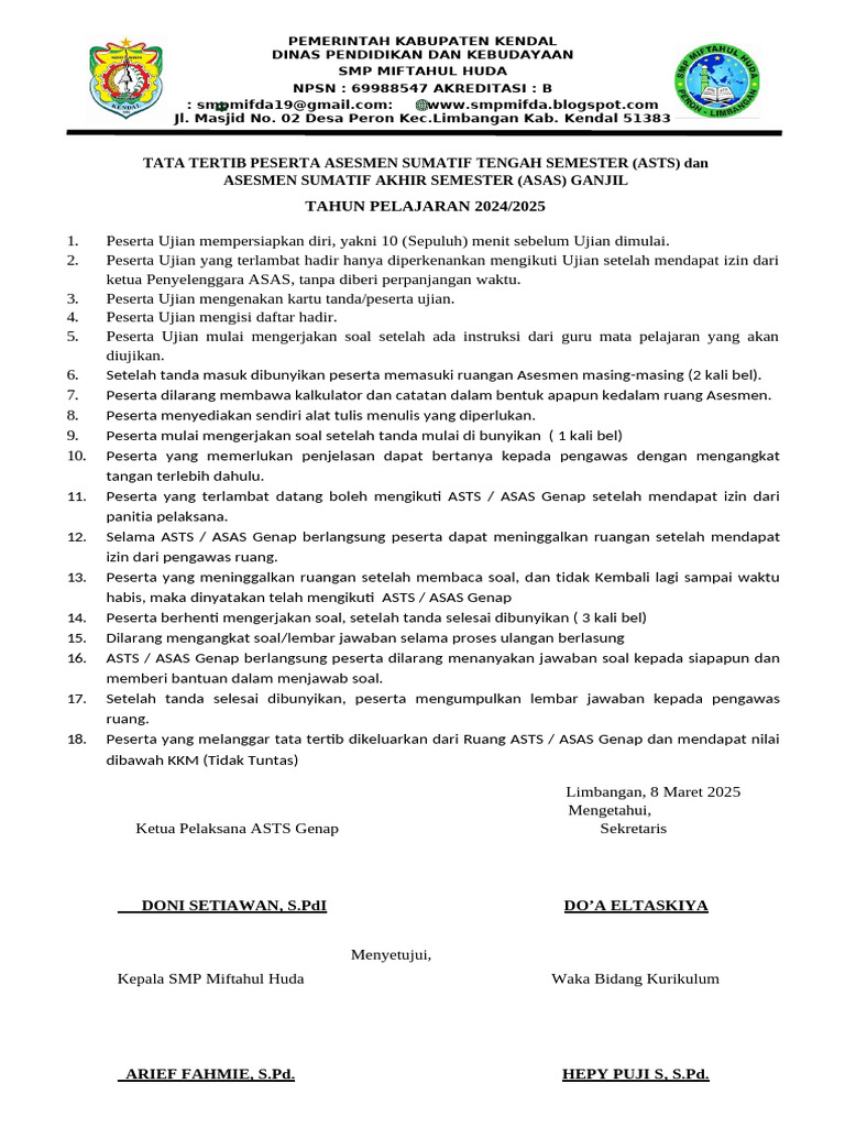 TATA TERTIB PESERTA ASAS GenapTp 2024 2025 | PDF