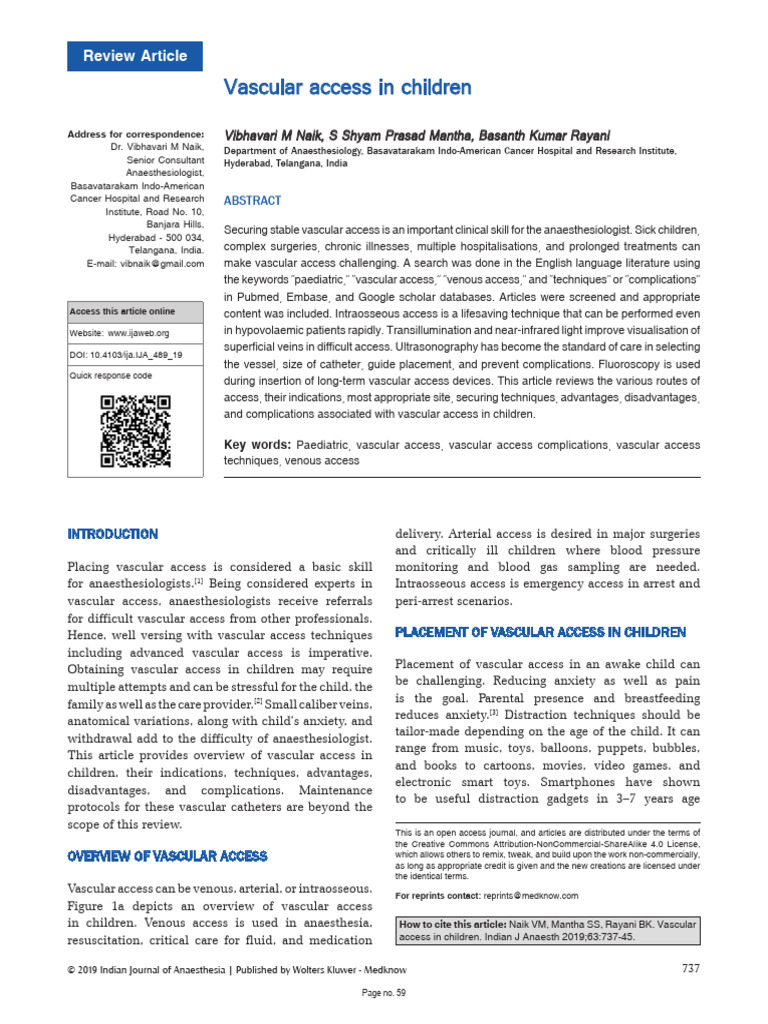Pediatric Vascular Access Techniques | PDF | Vein | Blood Vessel