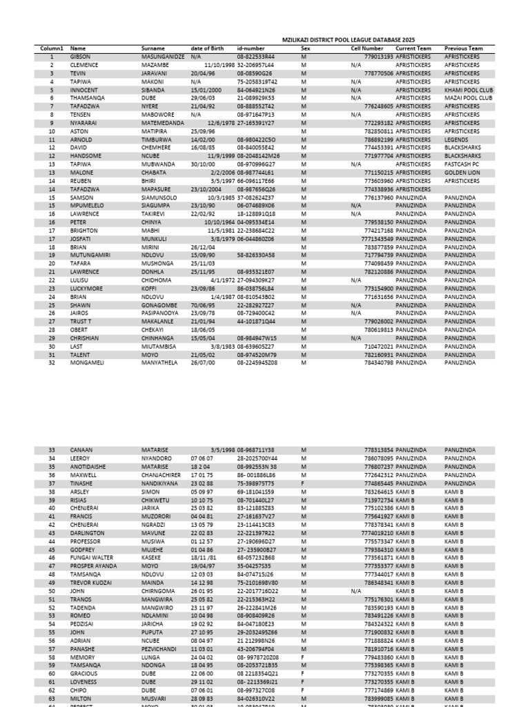 Mzilikazi Database 2025 | PDF