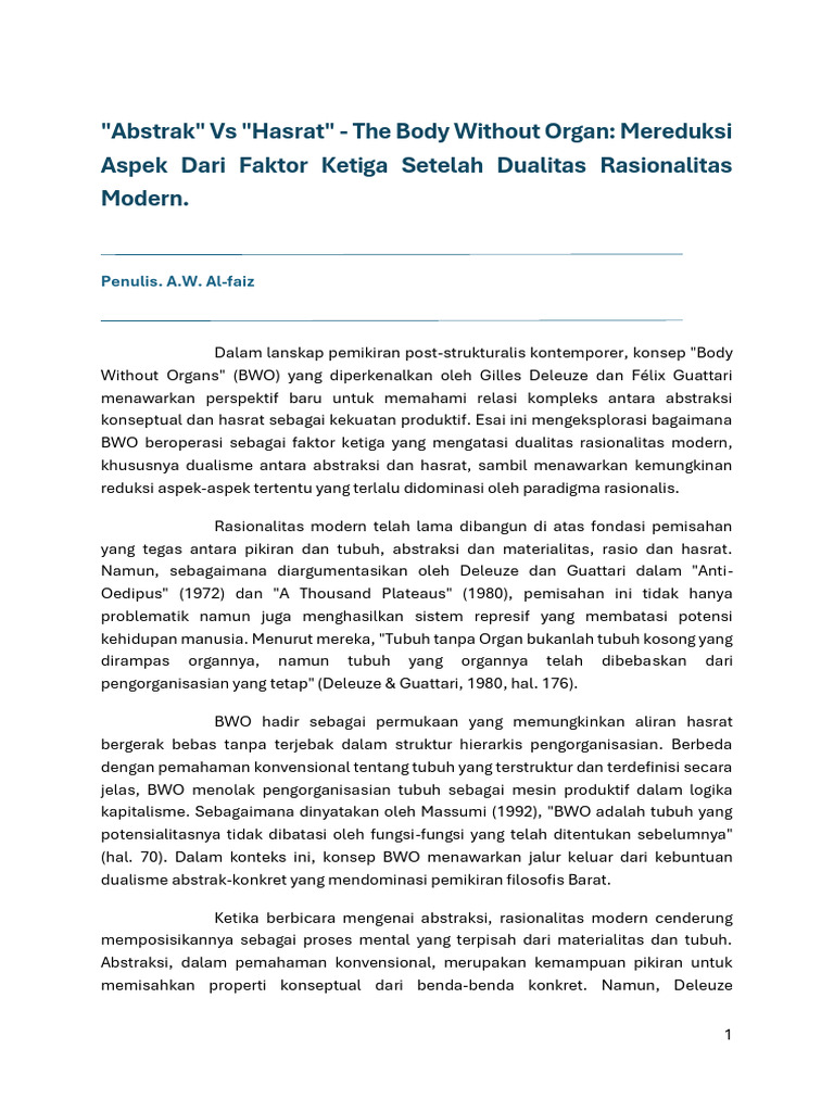 Abstrak Vs Hasrat - The Body Without Organ - Mereduksi Aspek Dari ...