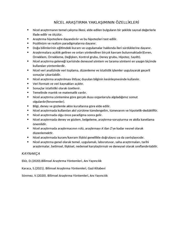 Nicel Araştırma Yönteminin Özellikleri | PDF