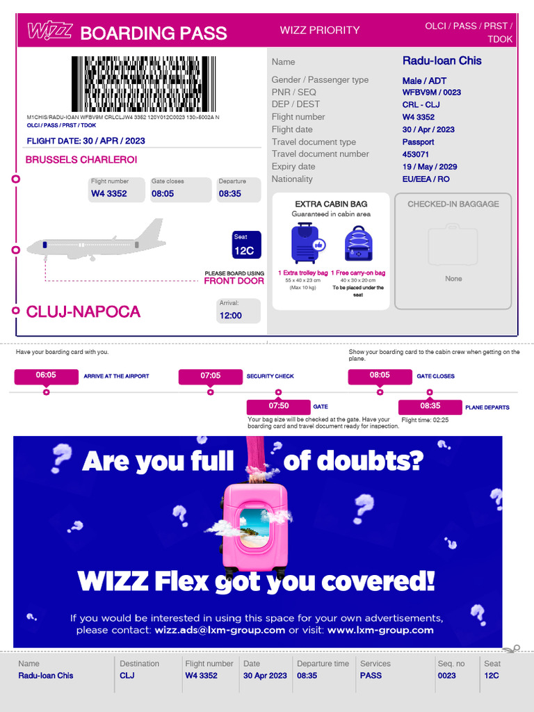 BoardingCard 300065832 CRL CLJ | PDF | Aviation | Transport