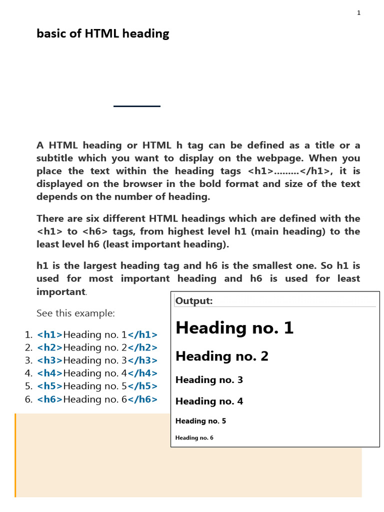 Basic of HTML Heading | PDF | Html Element | Html
