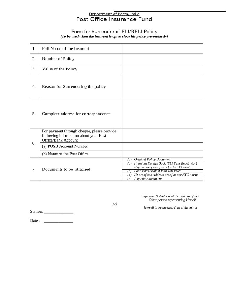 Surrender Form - Manual | PDF