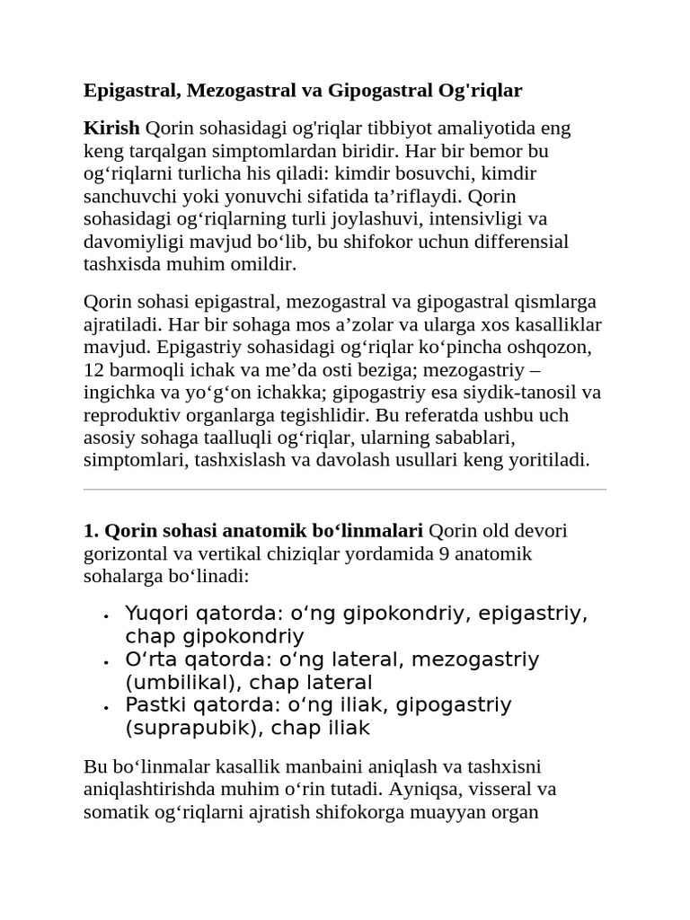 Epigastral J Mezogastral Ogriq | PDF