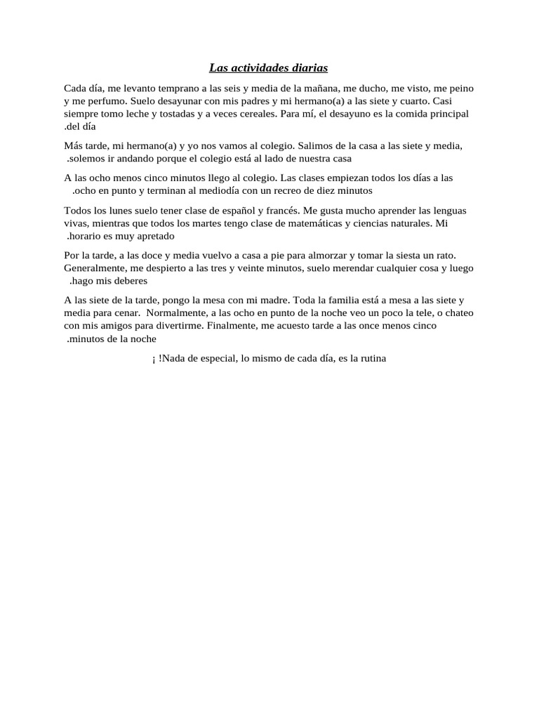 La Rutina Diaria | PDF