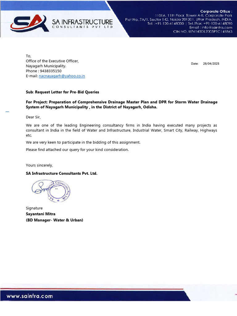 Nayagarh Drainage Master Plan Bid Queries | PDF