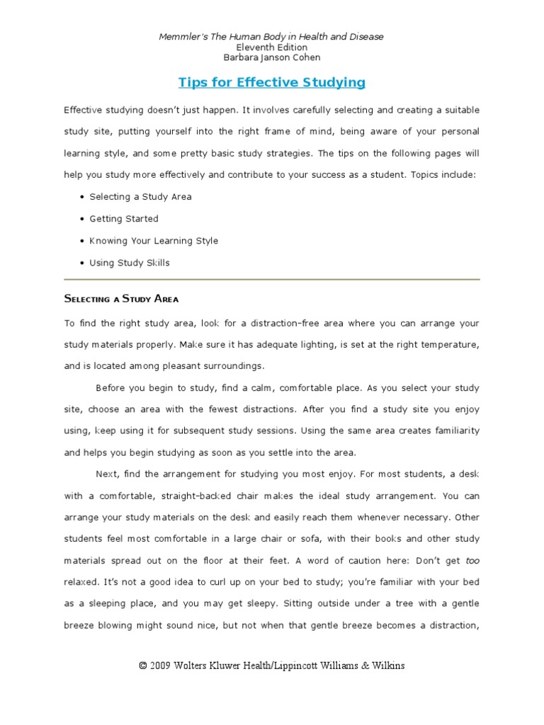 HBHD Tips For Effective Studying | PDF | Study Skills | Lighting