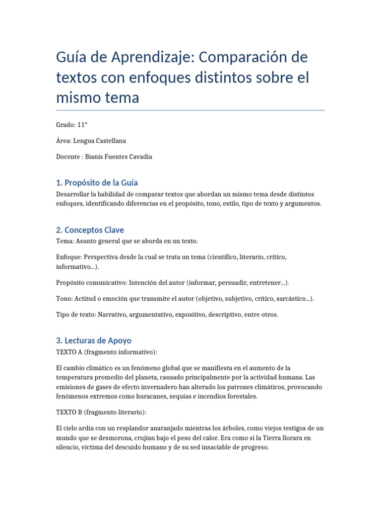 Guia Comparacion Textos Grado11 | PDF