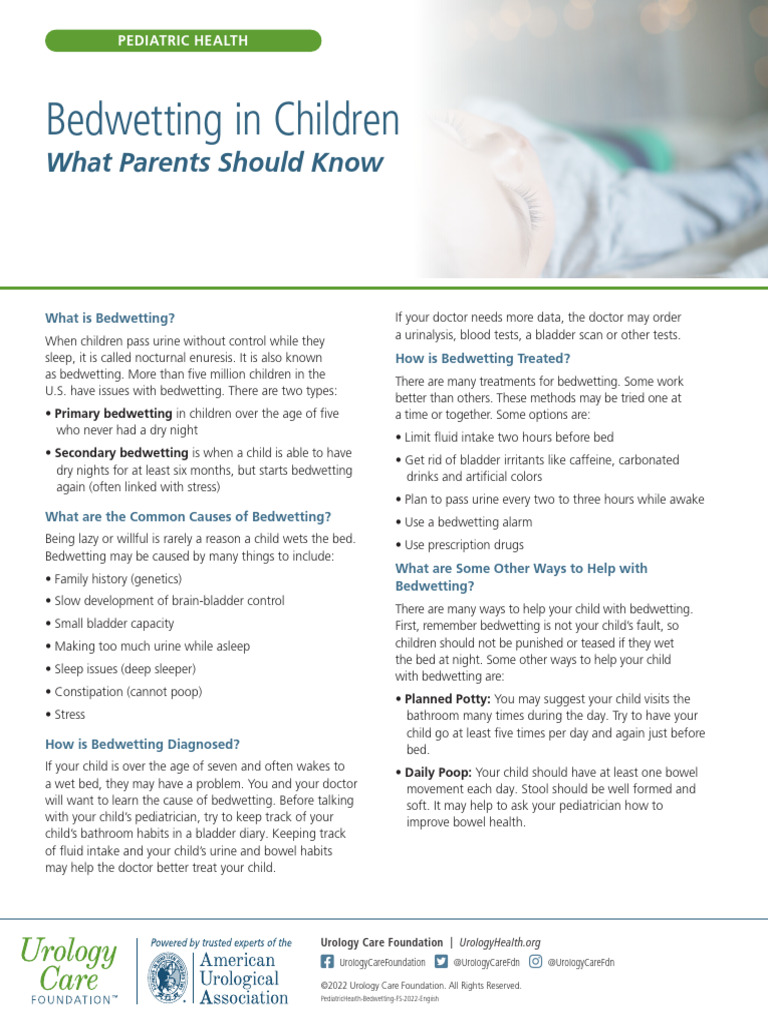 PediatricHealth Bedwetting FS 2022 English | PDF | Nocturnal Enuresis | Urology
