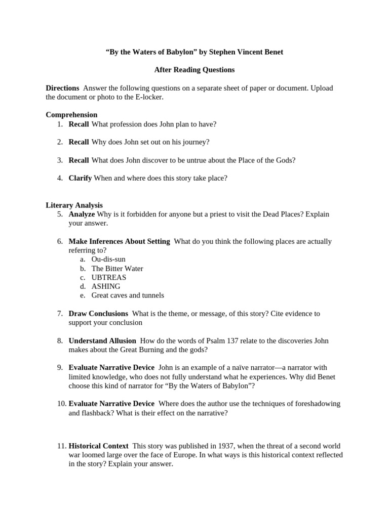 Analysis of "By the Waters of Babylon" | PDF