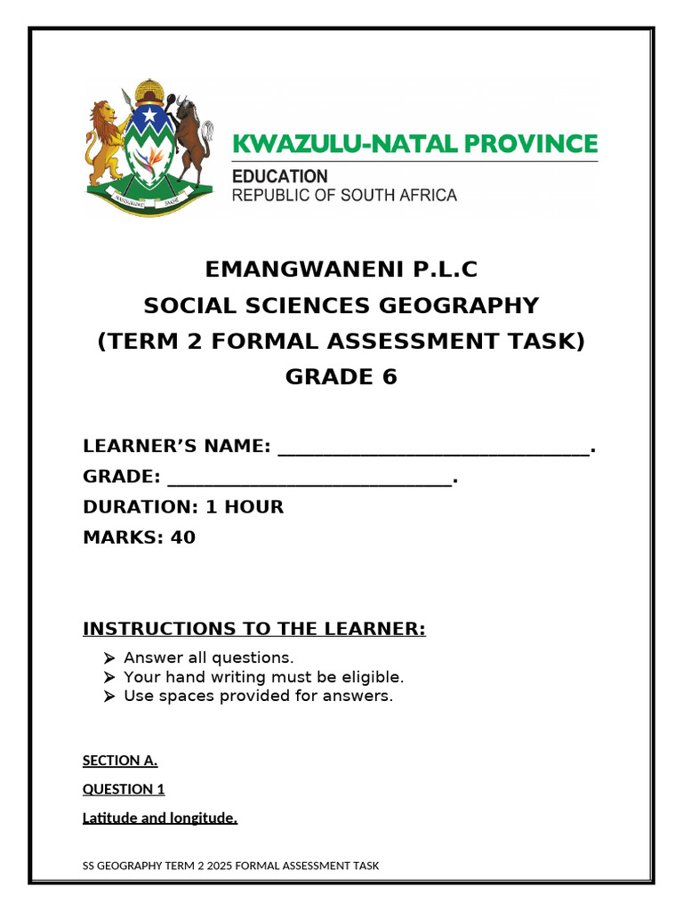 Ss Geography Term 2 Grade 6 | PDF | Longitude | Latitude