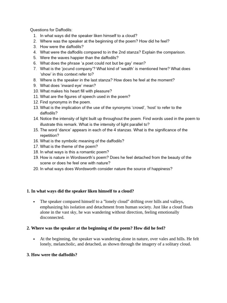 Questions For Daffodils | PDF | Poetry
