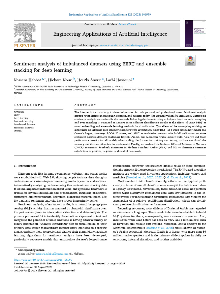 Sentiment Analysis of Imbalanced Datasets Using BERT and Ensemble Stacking For Deep Learning ...