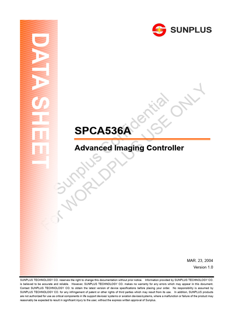 Sunplus Spca 536a Datasheet | PDF | Random Access Memory | Usb