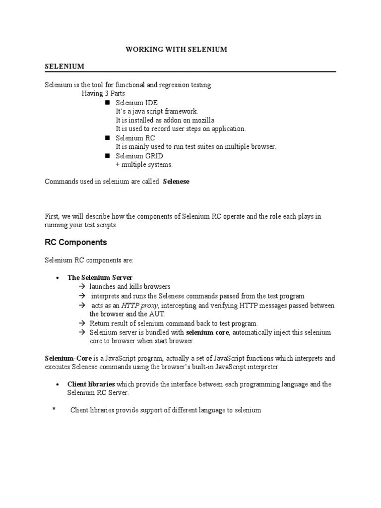 Working With Selenium Selenium Rc Components Pdf Selenium Software Java Script 3148