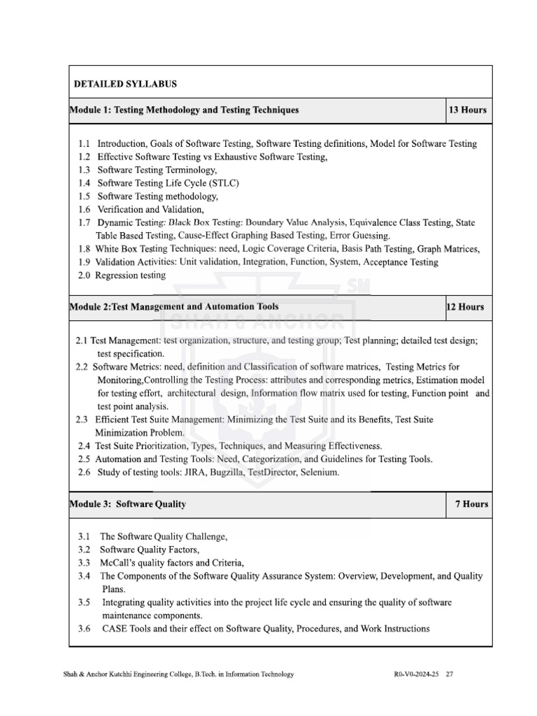 STQA syllabus 1 | PDF