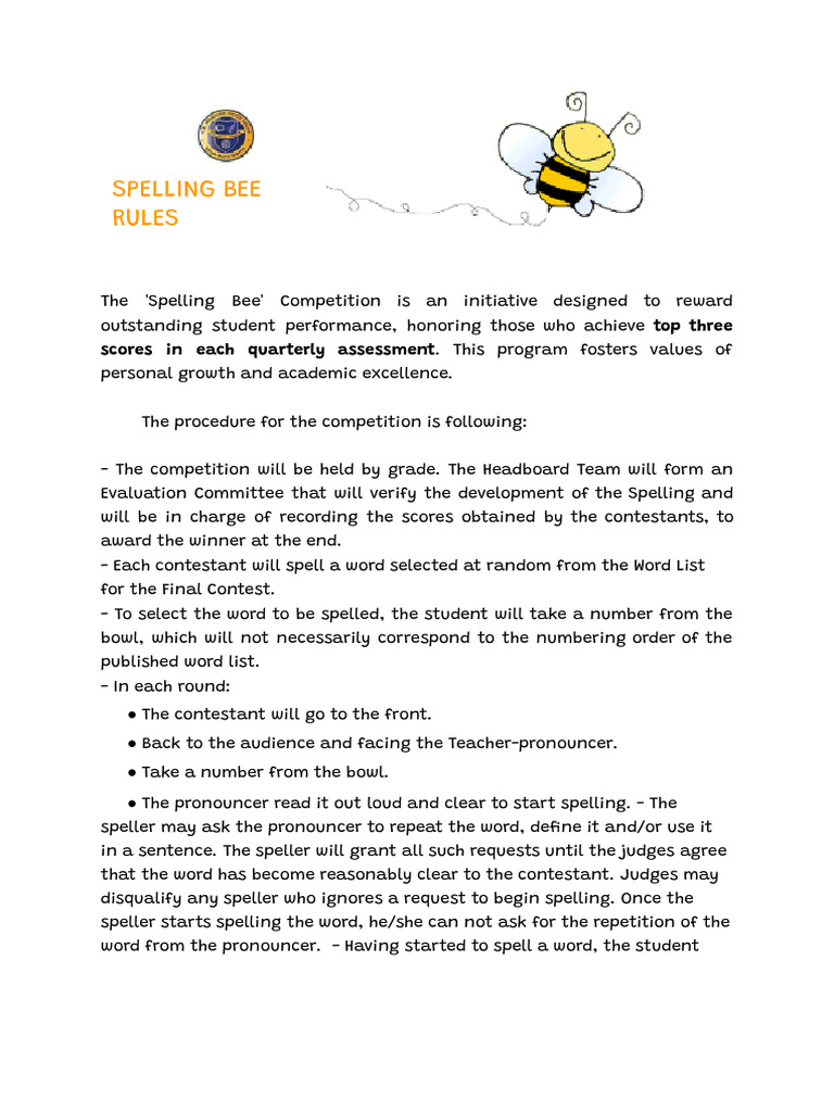 Spelling Bee Rules - Mapis 24 - 25 | PDF | Spelling | Orthography