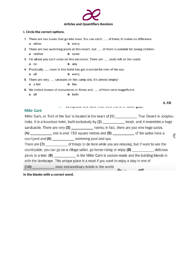 Articles and Quantifiers Revision | PDF