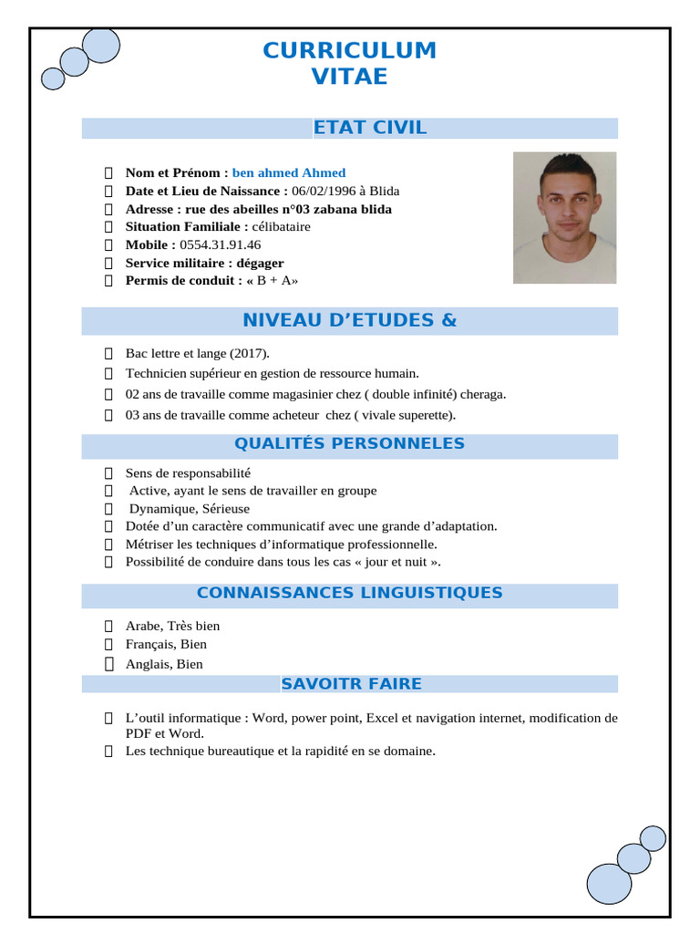 CV d'Ahmed Ben Ahmed - Cameroun | PDF