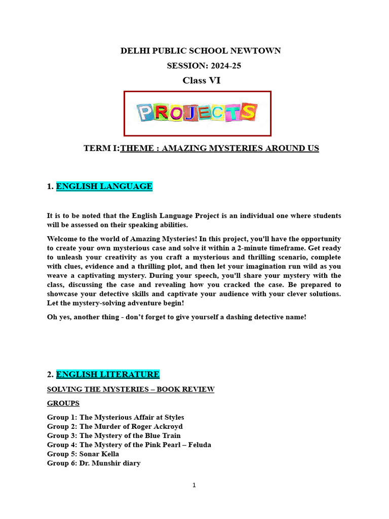 24-25 Class - 6 Project Details Term - I | PDF