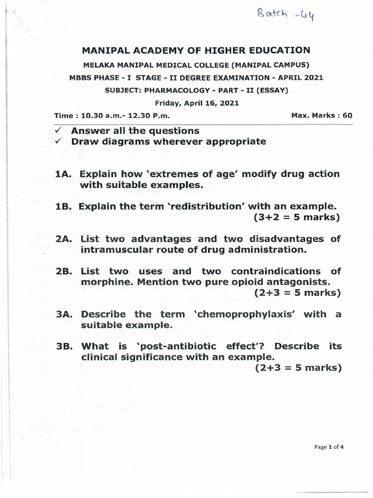 Apr 2021 Pharmacology Manipal | PDF | Medicinal Chemistry | Medical ...