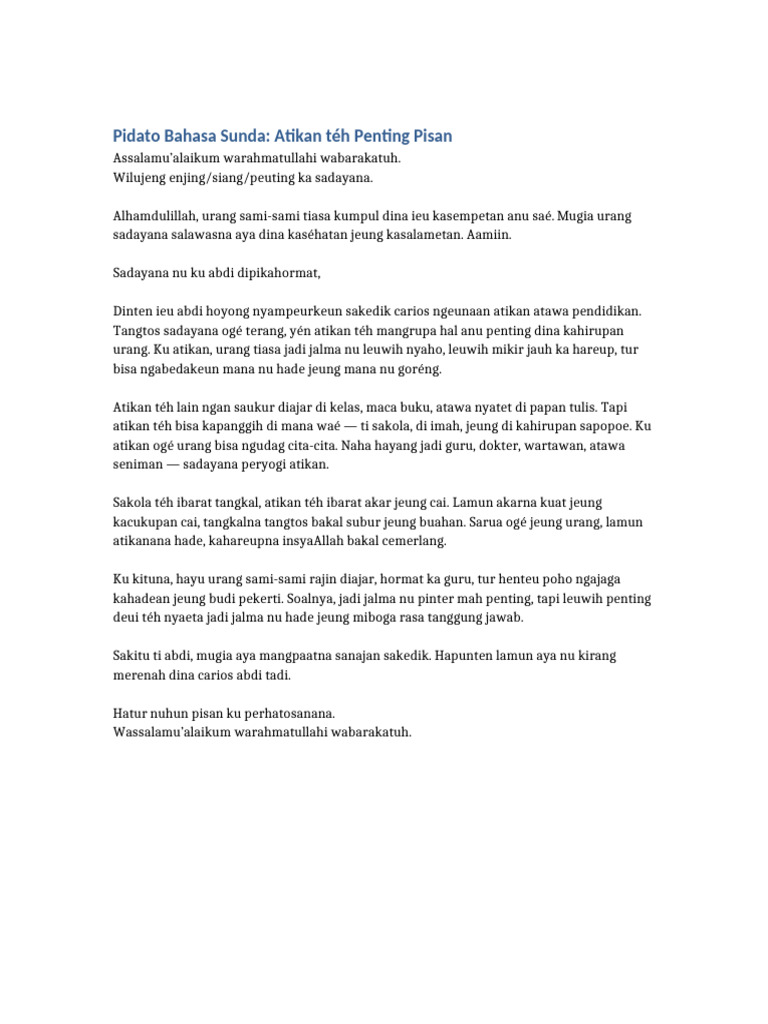 Pidato Bahasa Sunda Tentang Atikan | PDF