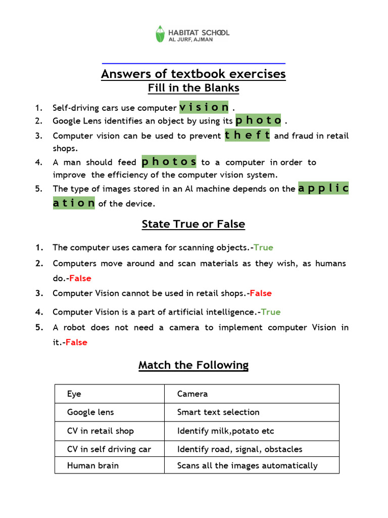 VIAVUq HMW 1737969517 G3 M6 AI-Computer Vision Textbook Exercise Answers 1 | PDF | Computer ...