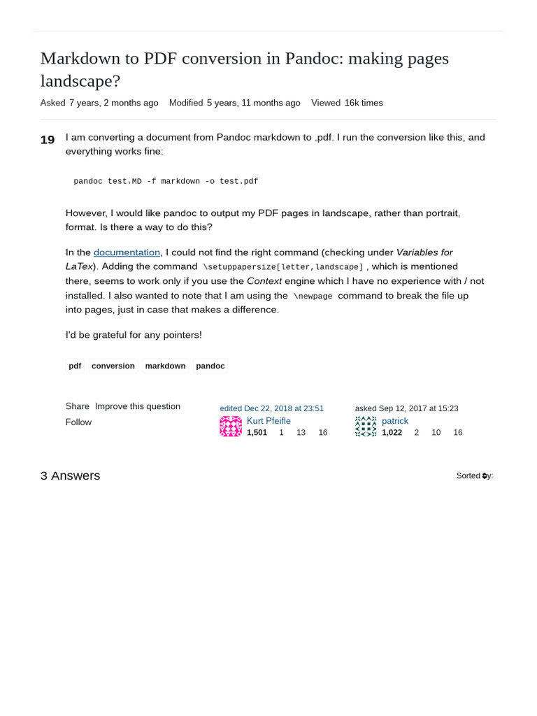 Markdown To PDF Conversion in Pandoc - Making Pages Landscape - Unix & Linux Stack Exchange ...