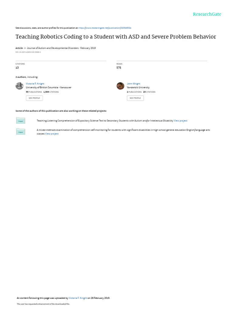 Teaching Robotics Coding To AStude | PDF | Autism | Developmental Disorder