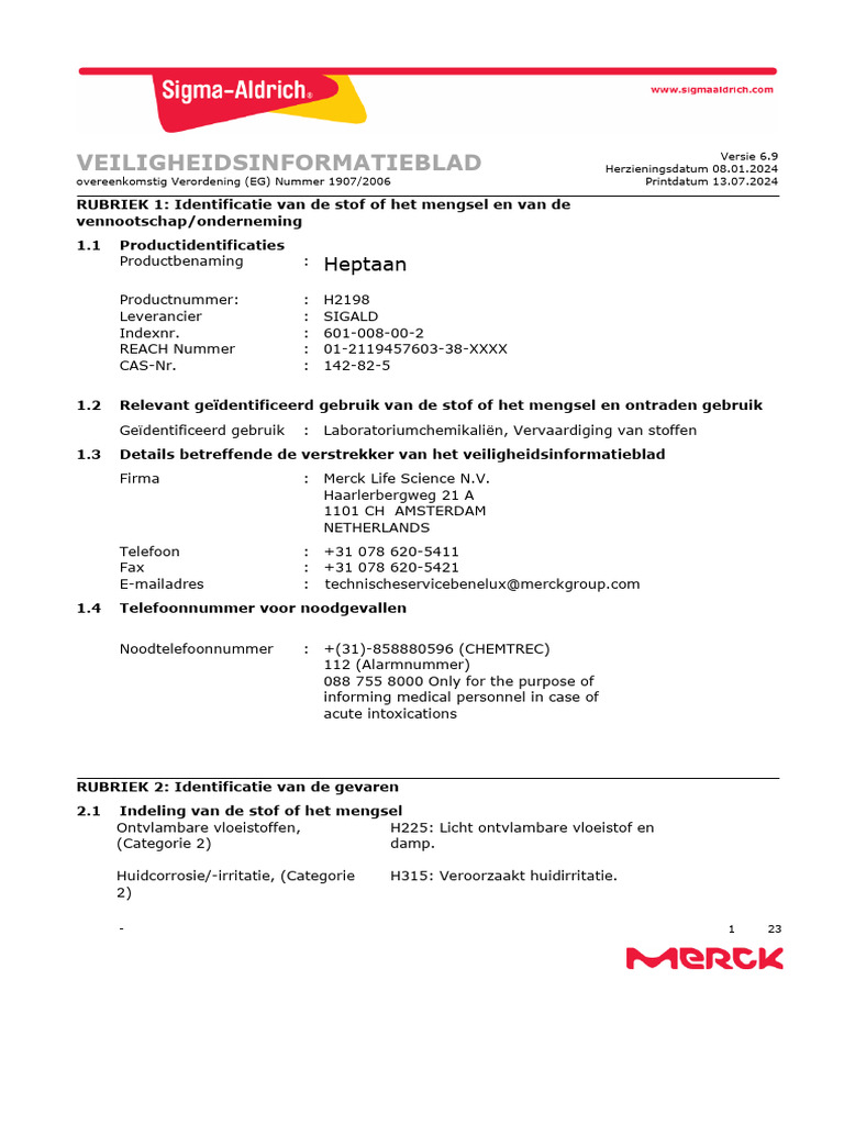 Veiligheidsinformatieblad: Heptaan | PDF