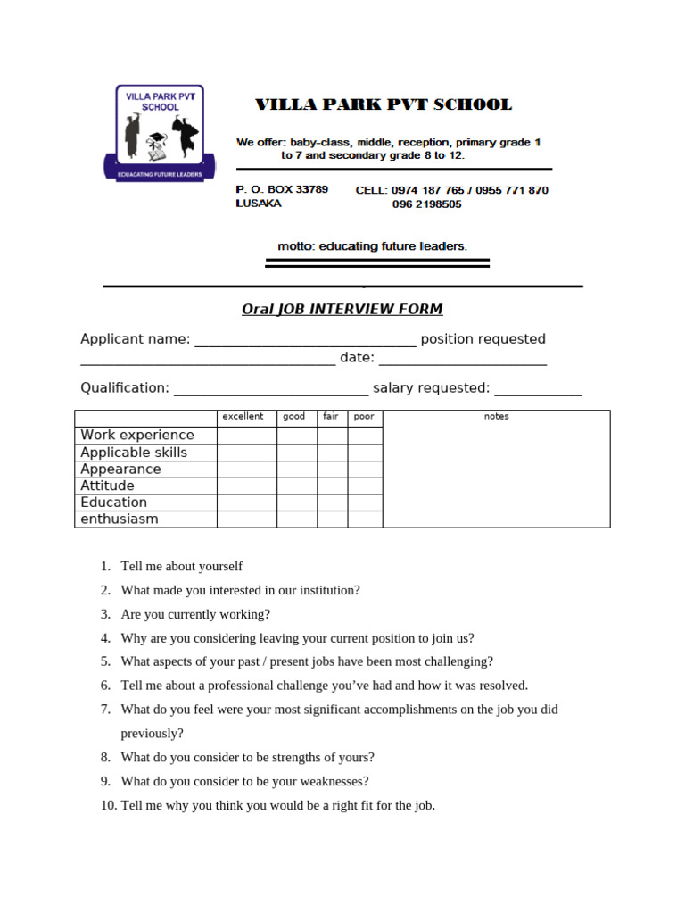 Job Candidate Interview Form | PDF