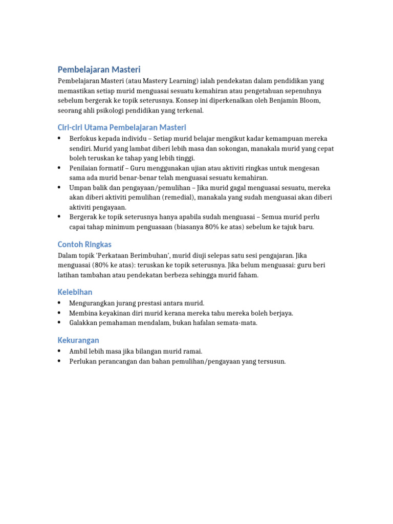 Pembelajaran Masteri | PDF