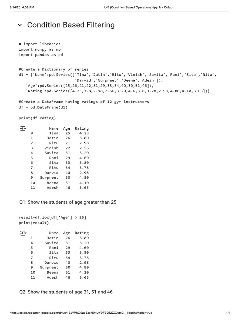 L-5 (Condition Based Operations) .Ipynb - Colab | PDF