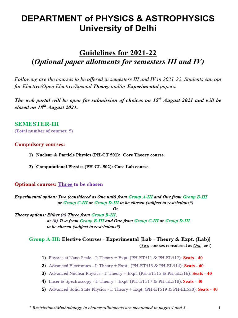 Guidelines Elective Options 3rd & 4th Sem | PDF | Physics | Astronomy