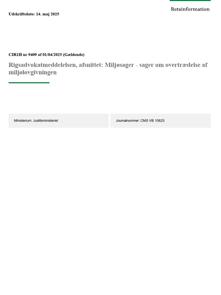 Rigsadvokatmeddelelsen, Afsnittet Miljoesager - Sager Om Overtraedelse Af Miljoelovgivningen | PDF