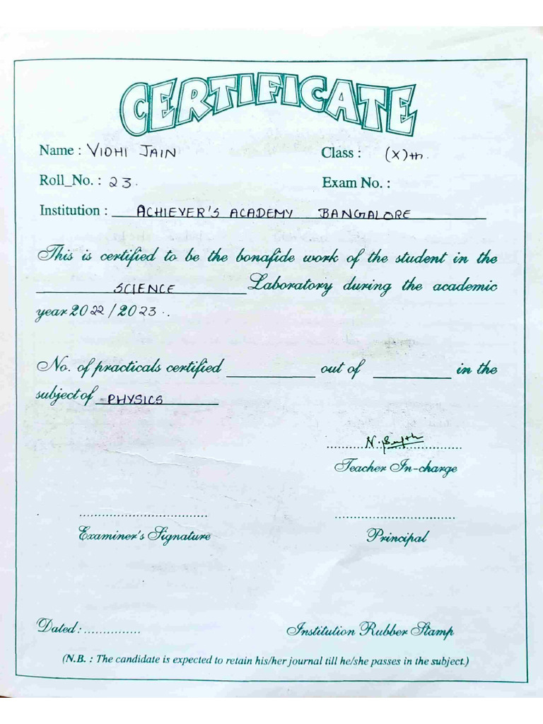 Class 10 - Physics Records | PDF