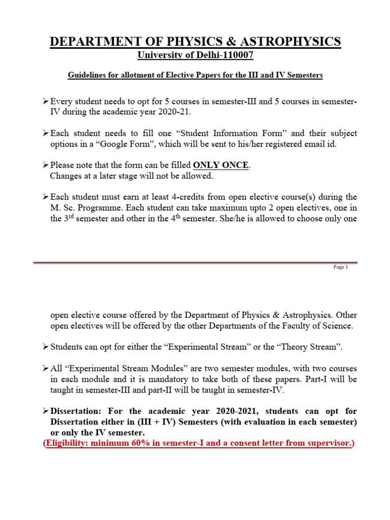 Elective Course Guidelines for M.Sc. Physics | PDF | Physics | Physical ...