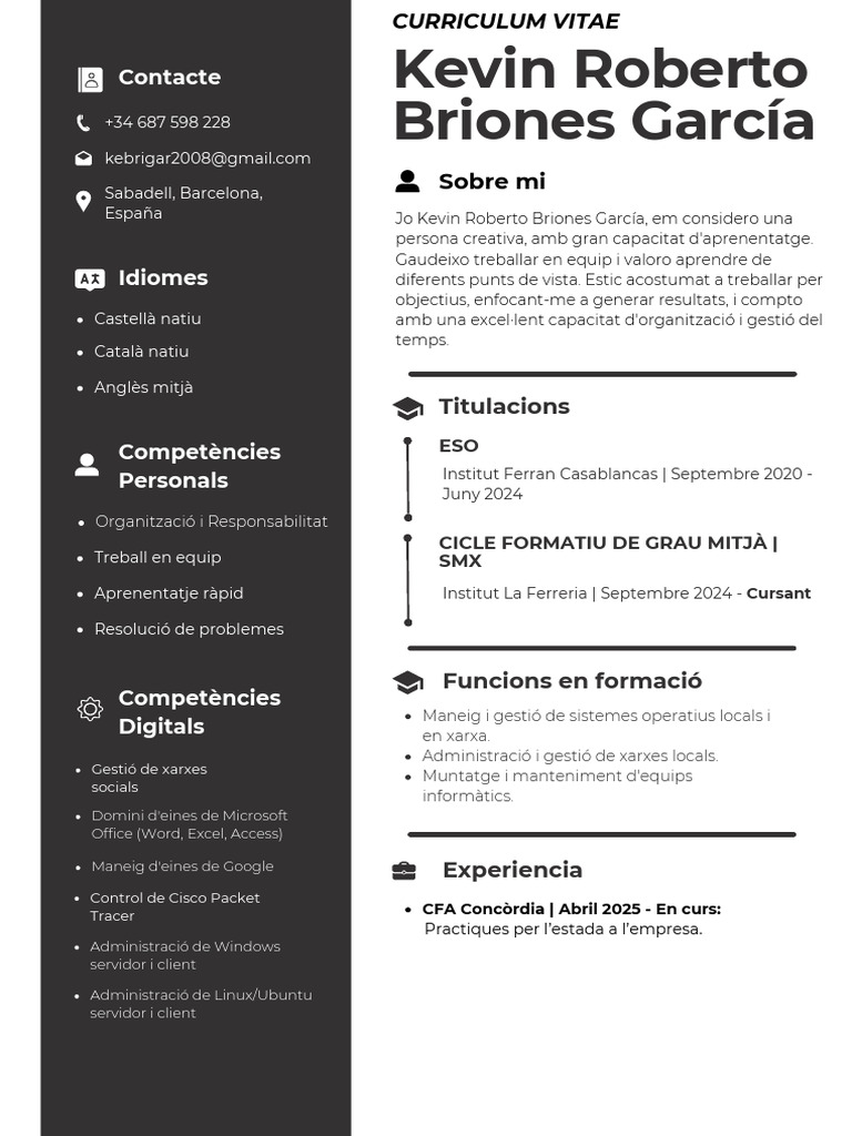 Curriculum Vitae Kevin Roberto Briones Garcia (Català) | PDF