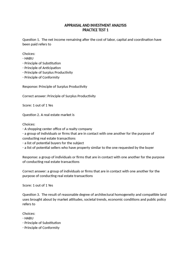 Appraisal and Investment Analysis Quiz | PDF | Real Estate Appraisal ...