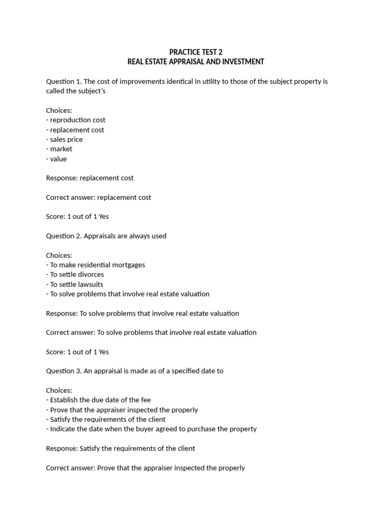 Real Estate Appraisal Practice Test 2 | PDF | Real Estate Appraisal ...