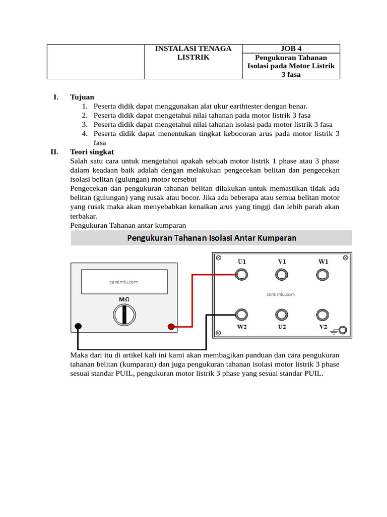 JOB 4 Pengukuran Tahanan Isolasi Pada Motor Listrik 3 Fasa | PDF