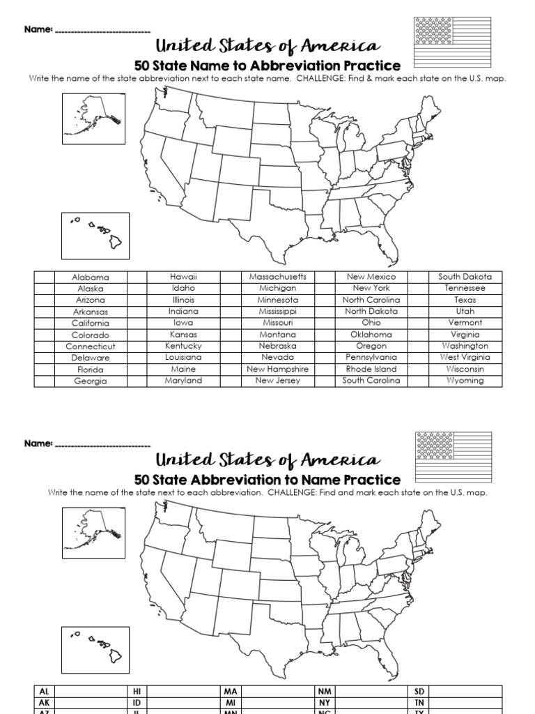 State Abbreviation Practice Worksheet | PDF | The United States
