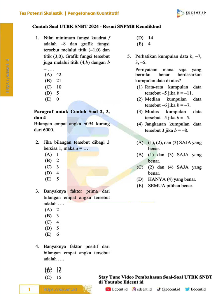 Contoh Soal UTBK SNBT 2024 Kuantitatif | PDF