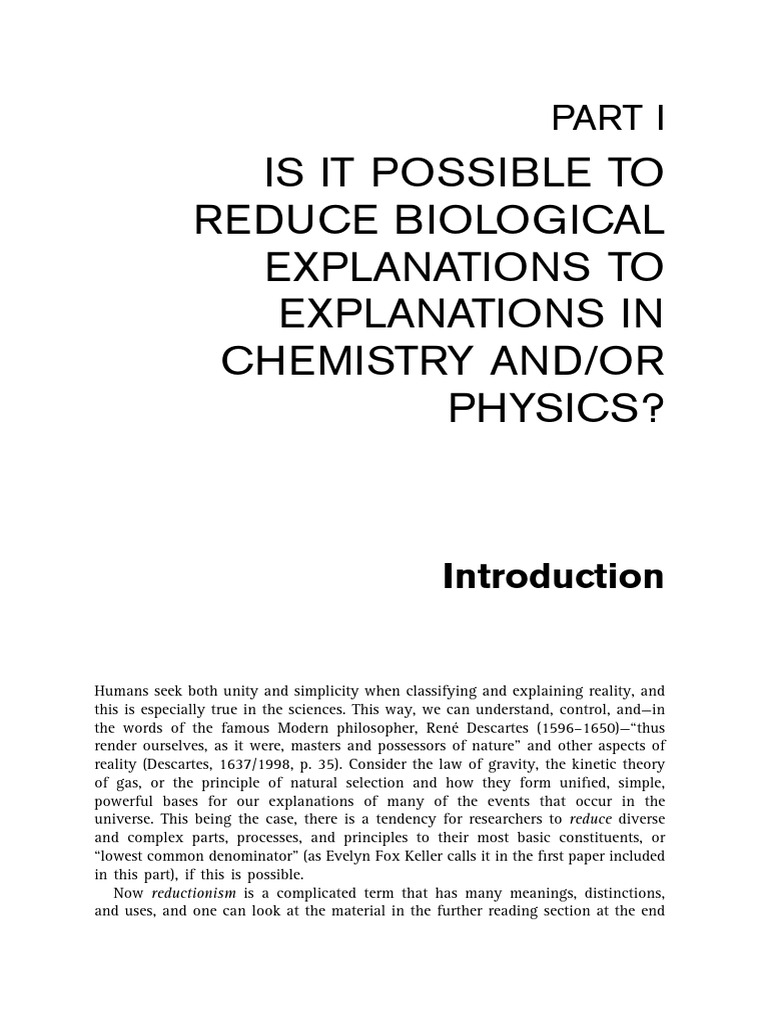 Reading 4 - Is It Possible To Reduce Biological Explanations To Explanations in Chemistry Andor ...