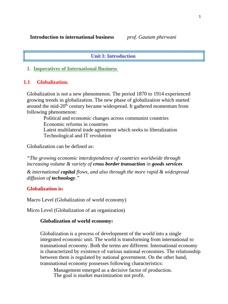 Introduction To International Business Prof | PDF | Balance Of Trade ...